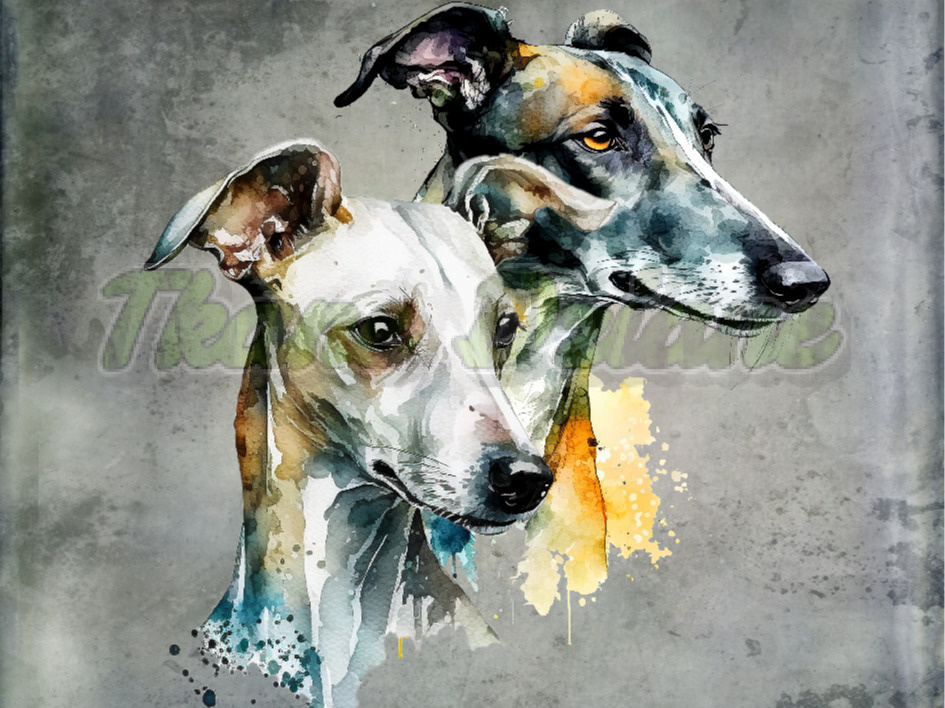 TkaneDziane.pl > PANEL DRUKOWANY PORTRET DWA WHIPPET CHART GREYHOUND TŁO PASTEL SZARY NR 10